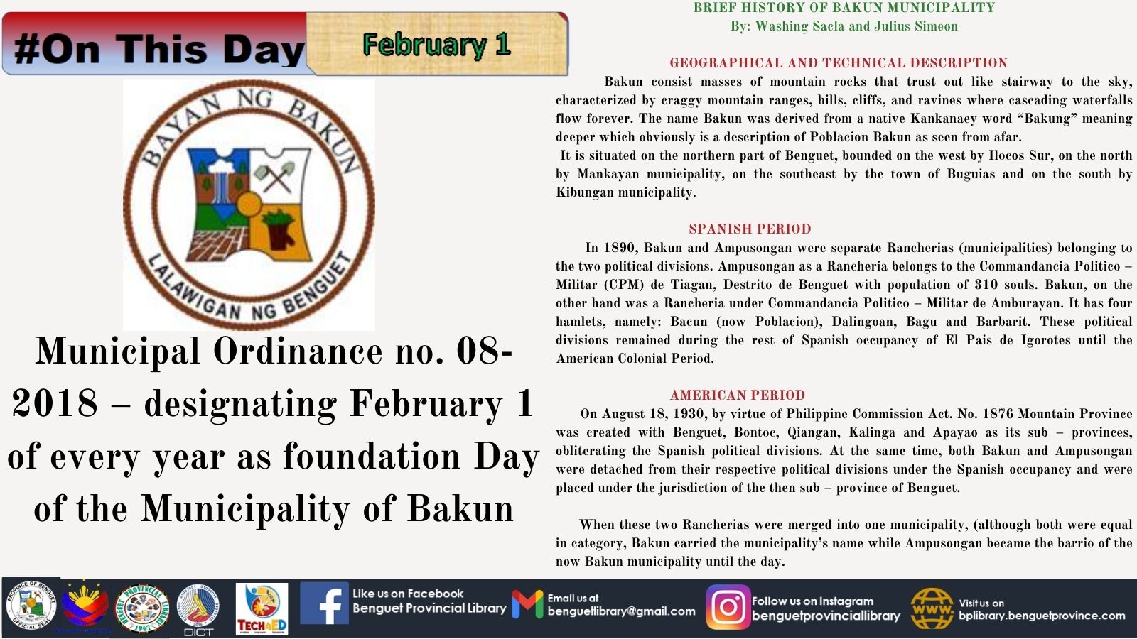 Municipality of Bakun Foundation Day – Benguet Provincial Library