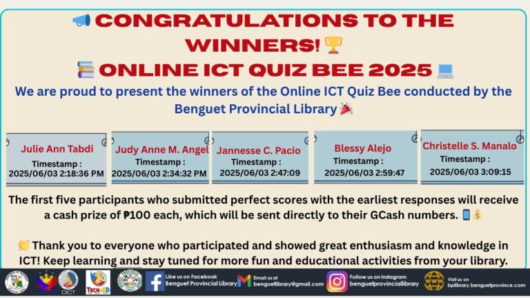 Online ICT Quiz Bee Winners 2025 – Benguet Provincial Library